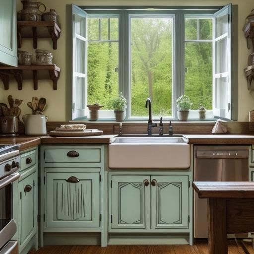 Storybook illustration, Kitchen of a quaint fairytale country cottage ...