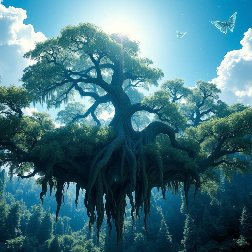 Celestial Forest of Luminous Trees and Crystal Cre... - AI Art