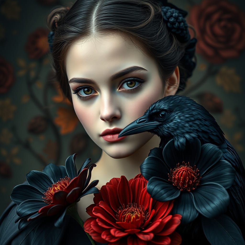 Gustav Klimt-Inspired Portrait of a Woman with a R... - AI Art