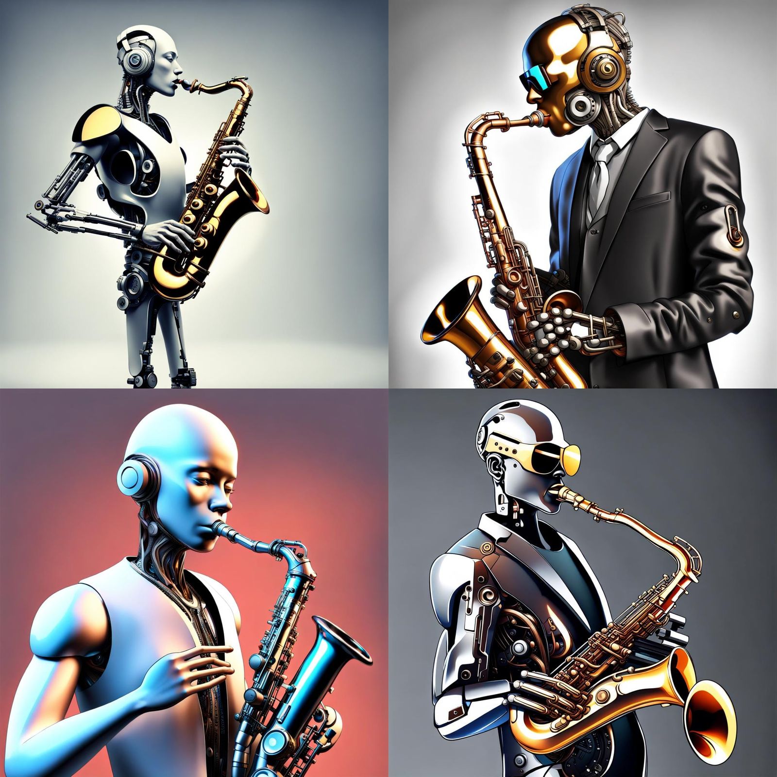 Cyborg saxophone player - AI Generated Artwork - NightCafe Creator