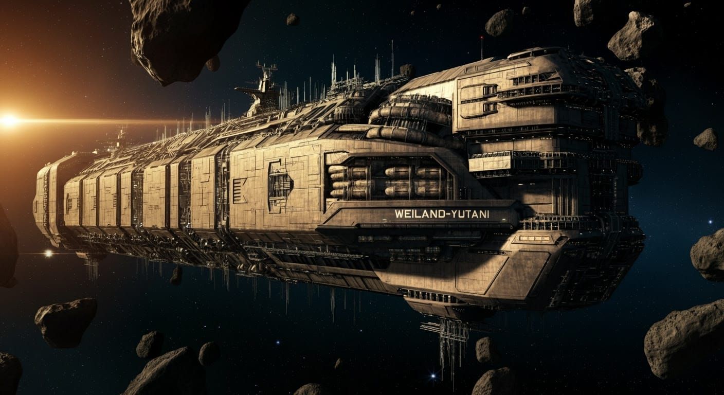 A gargantuan freighter spaceship designed for bulk hauling and refining ...