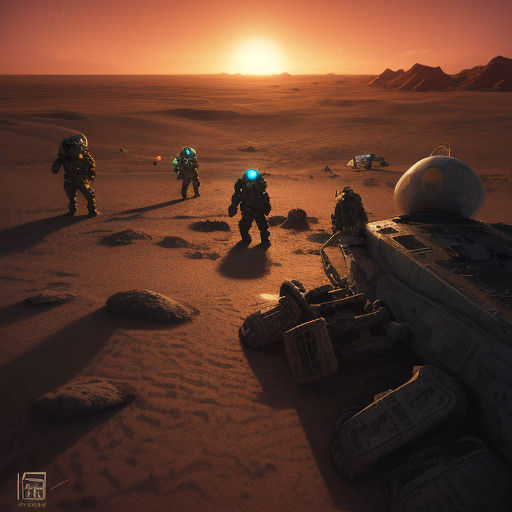 Space Settlers Face Uncharted Planet After UFO Cra... - AI Art