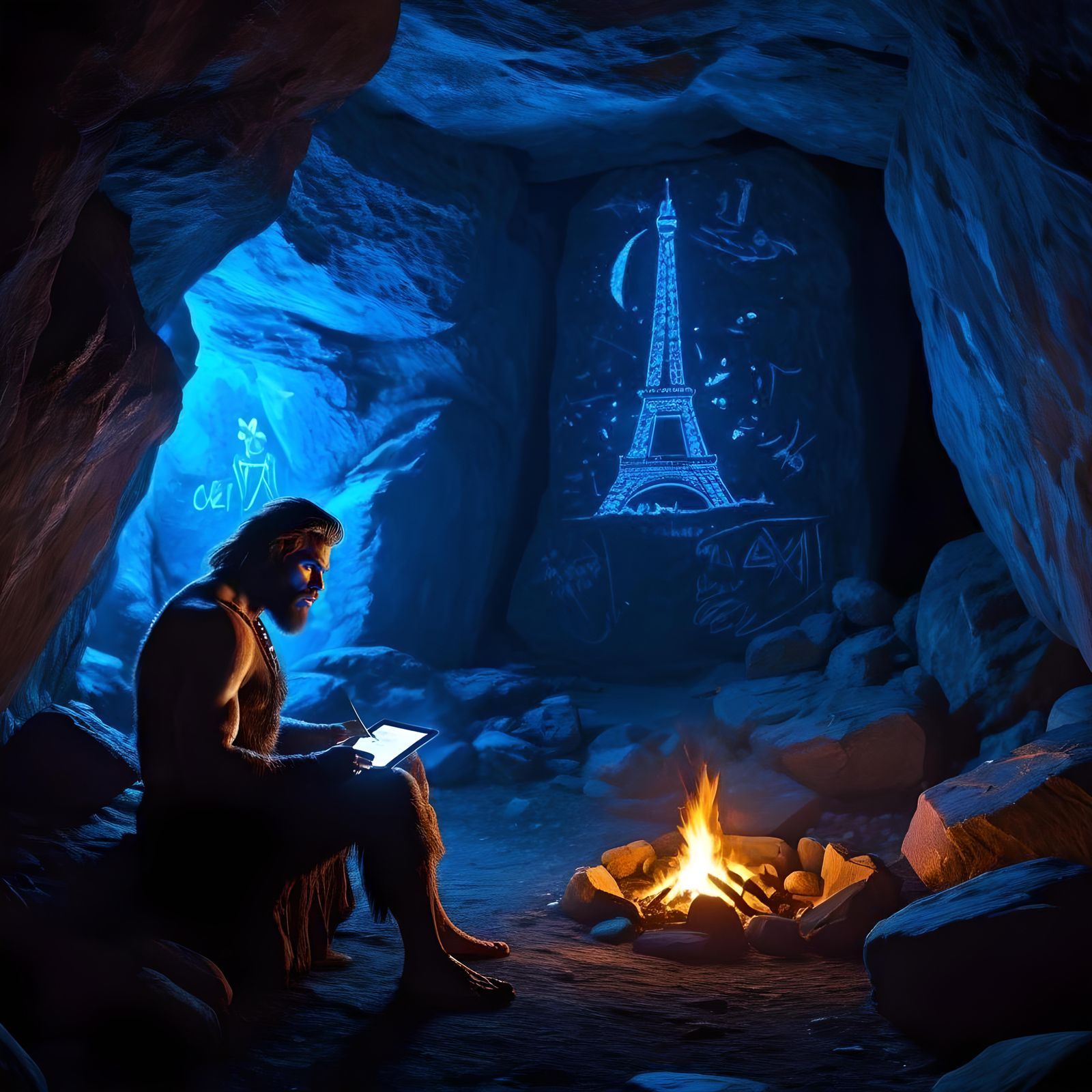 Caveman with a tablet #3 - AI Generated Artwork - NightCafe Creator