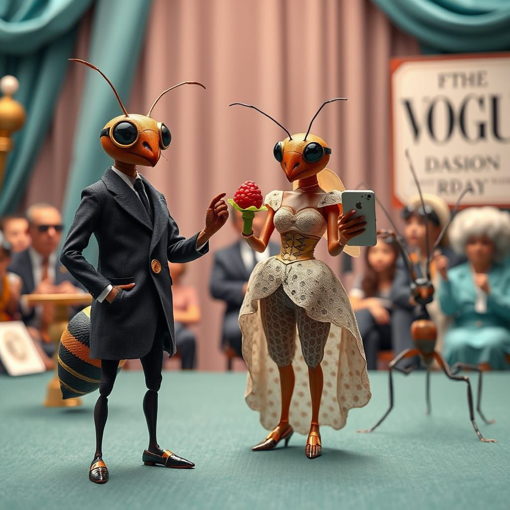 Surreal Comedy Image of Dressed Ants Appraising Ti... - AI Art