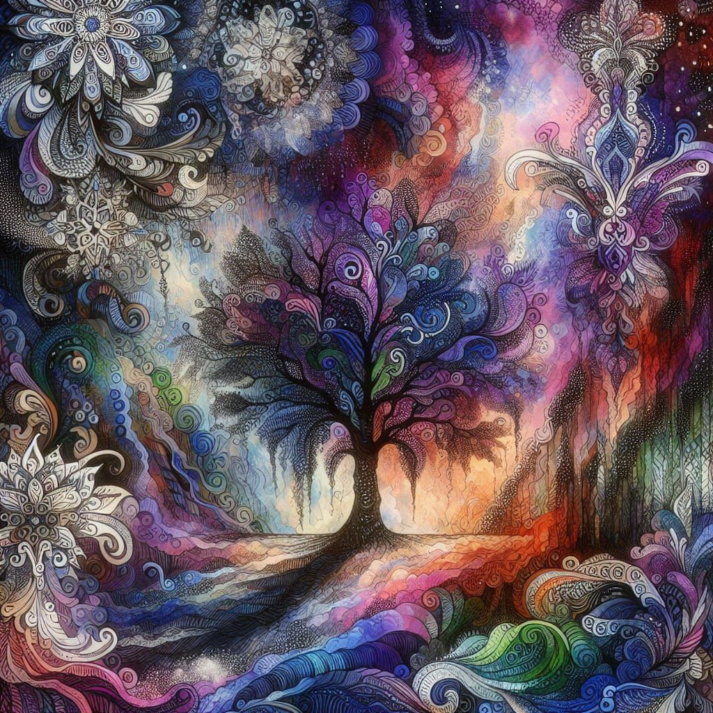 Tree of Creativity - Whimsical Fantasy Tree in Opulent, Vict...