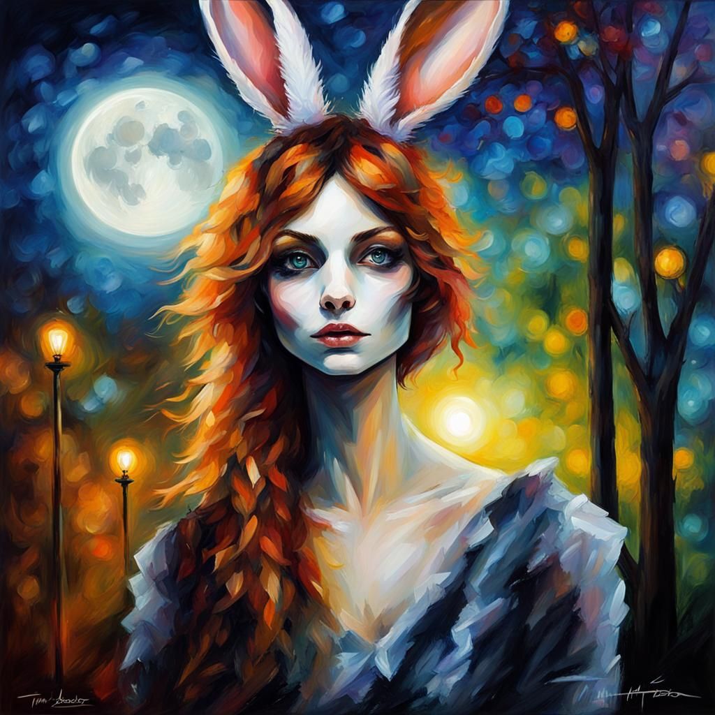 epic Moonlit Portrait of an anthropomorph rabbit woman by Tim Burton ...