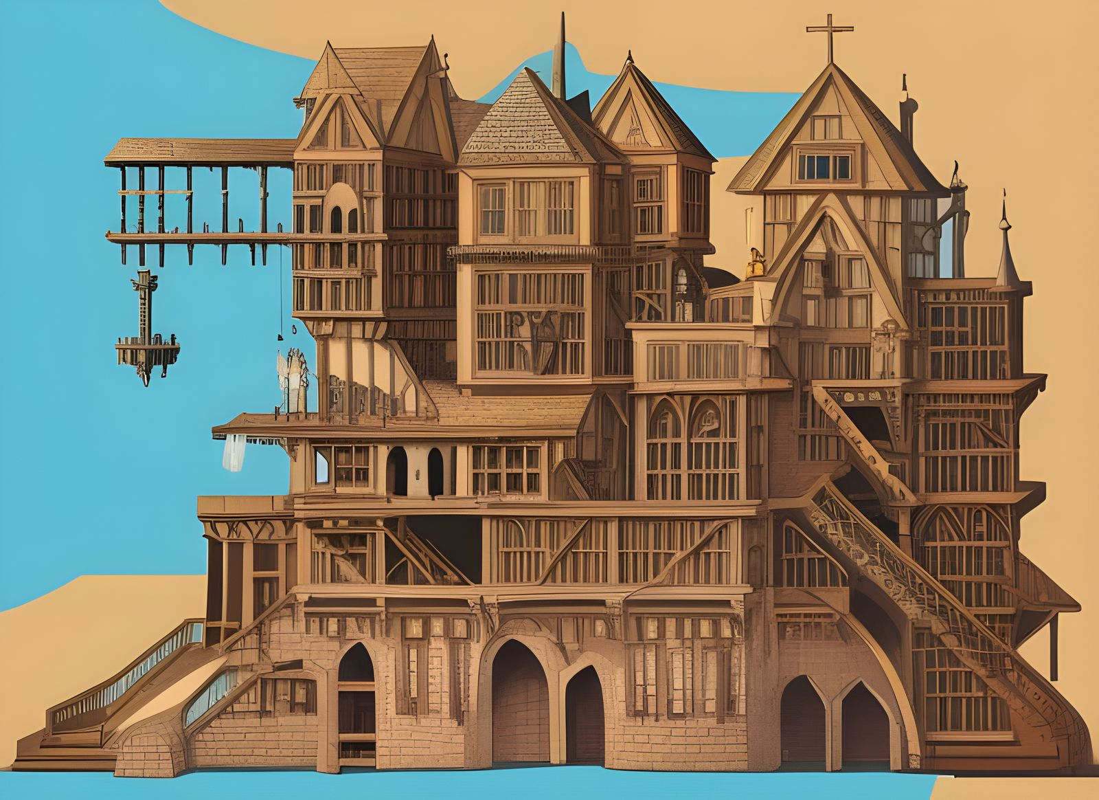 Medieval Castle Library of Knights, Ascending and Descending into ...