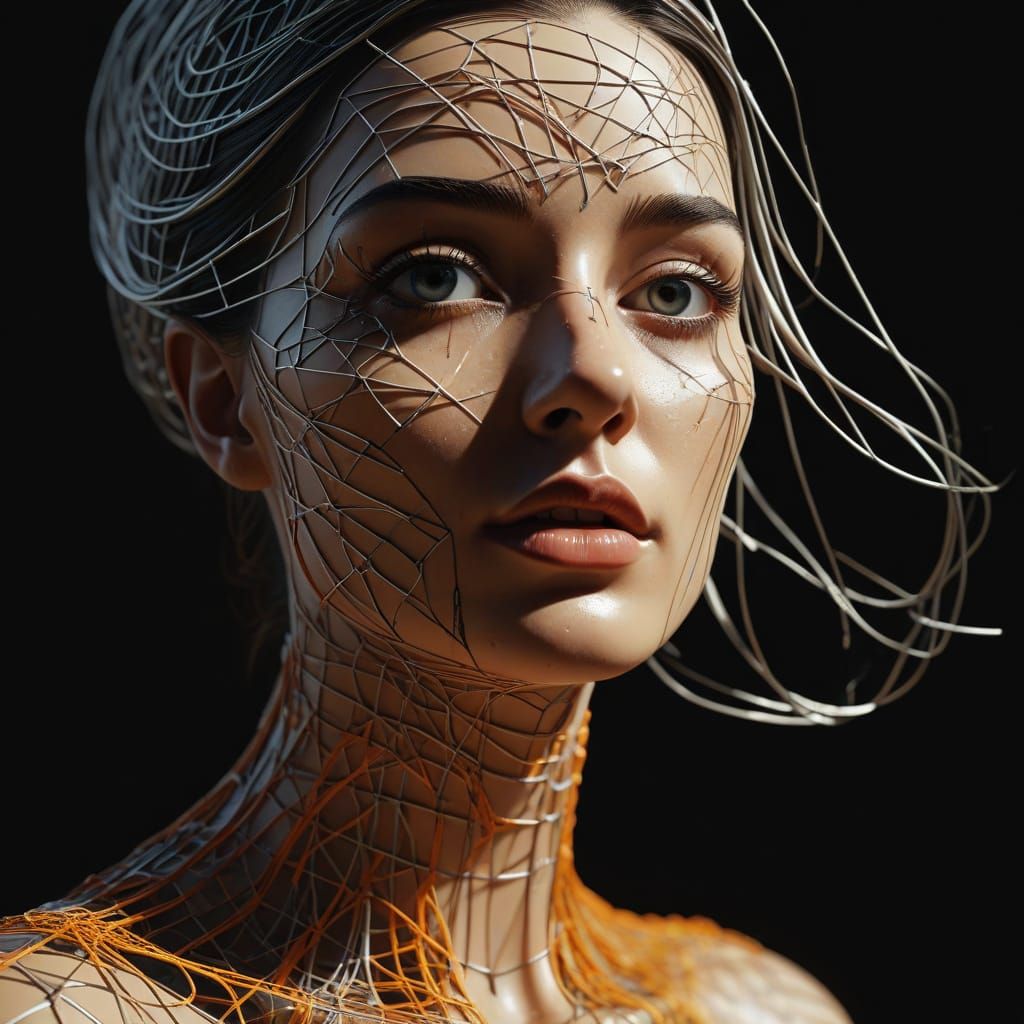 Surreal Digital Portrait of a Woman in 3D Wirefram... - AI Art