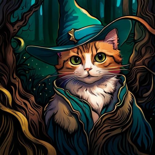 wizard cat in the forest - AI Generated Artwork - NightCafe Creator