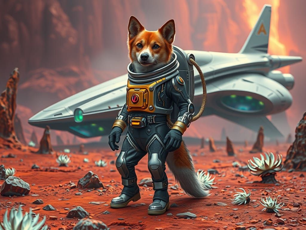 Bipedal Canine Astronaut Explores Alien Planet in ... - AI Art