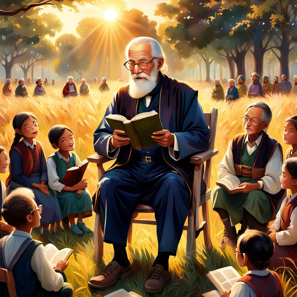 Serene Elderly Storyteller in Traditional Attire - AI Art