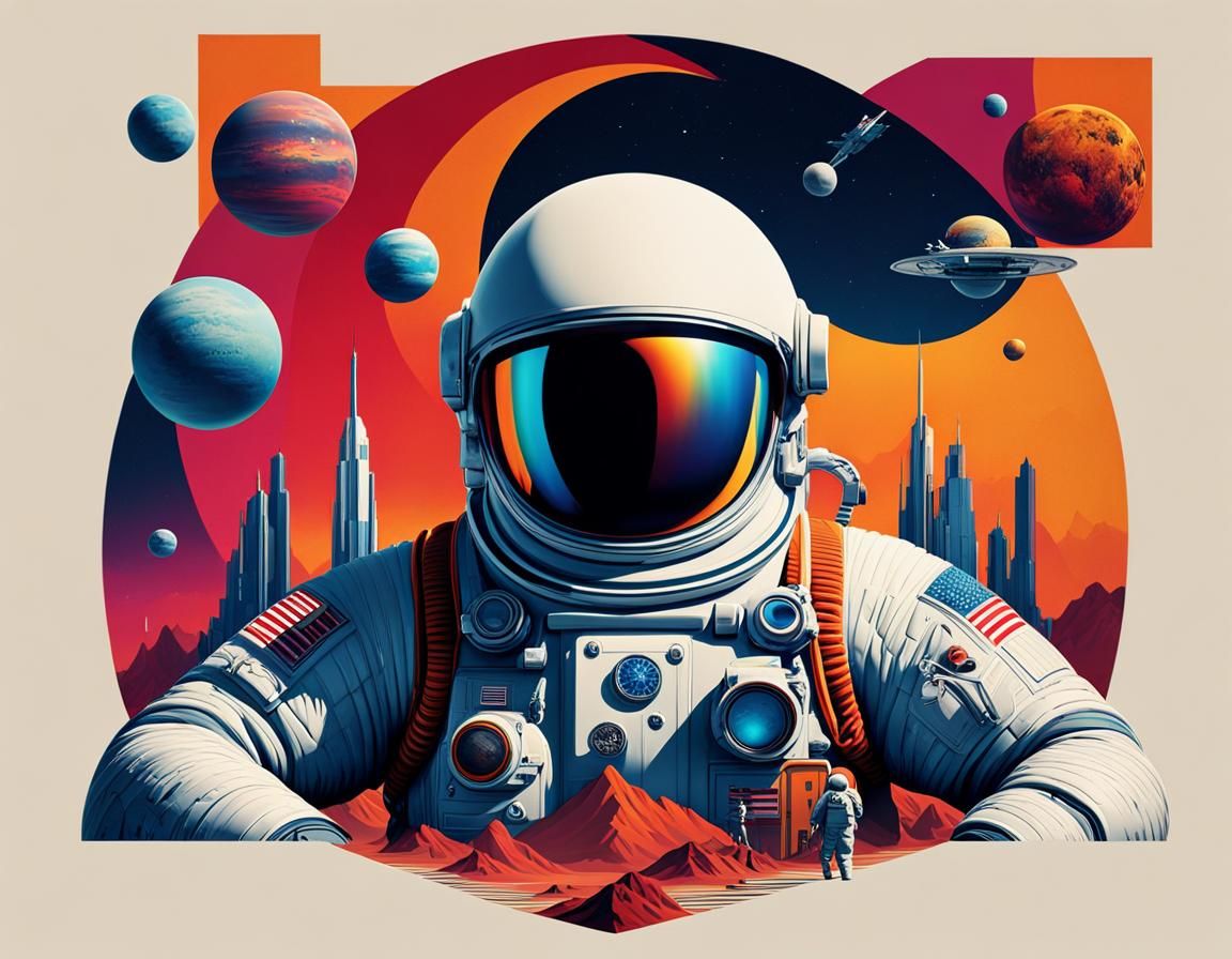 colourful,bauhaus, graphic style, faded design, science fiction Nasa ...