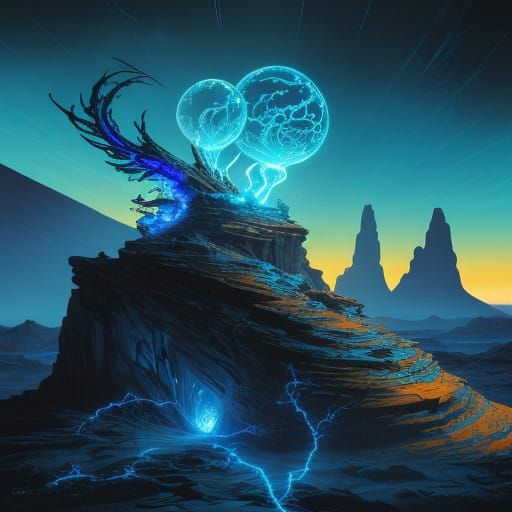 Electric Phoenix Alien in Neon-Lit Desert Landscap... - AI Art