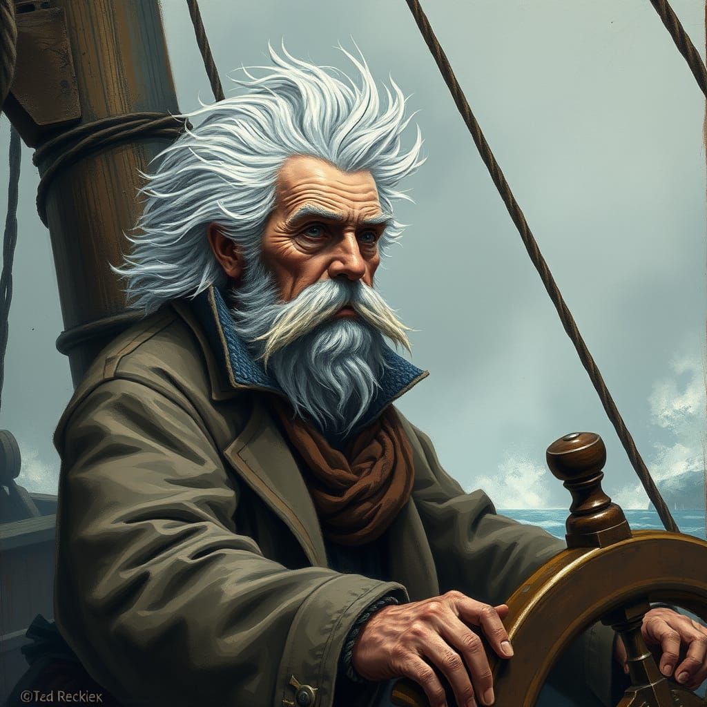Professor Dead Reckon at the Helm, in a Moody Mari... - AI Art