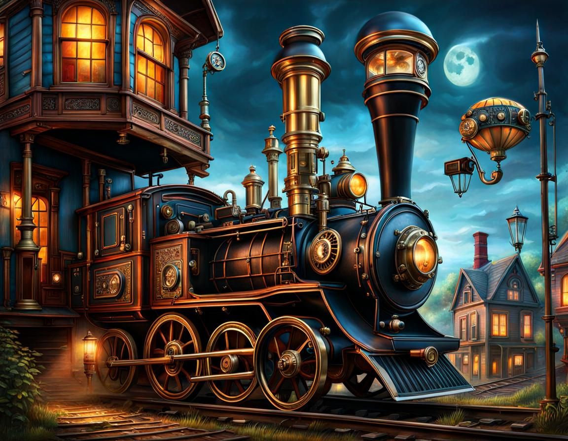 (steampunk storybook illustration) Howl’s moving (House on Wheels:1.5 ...