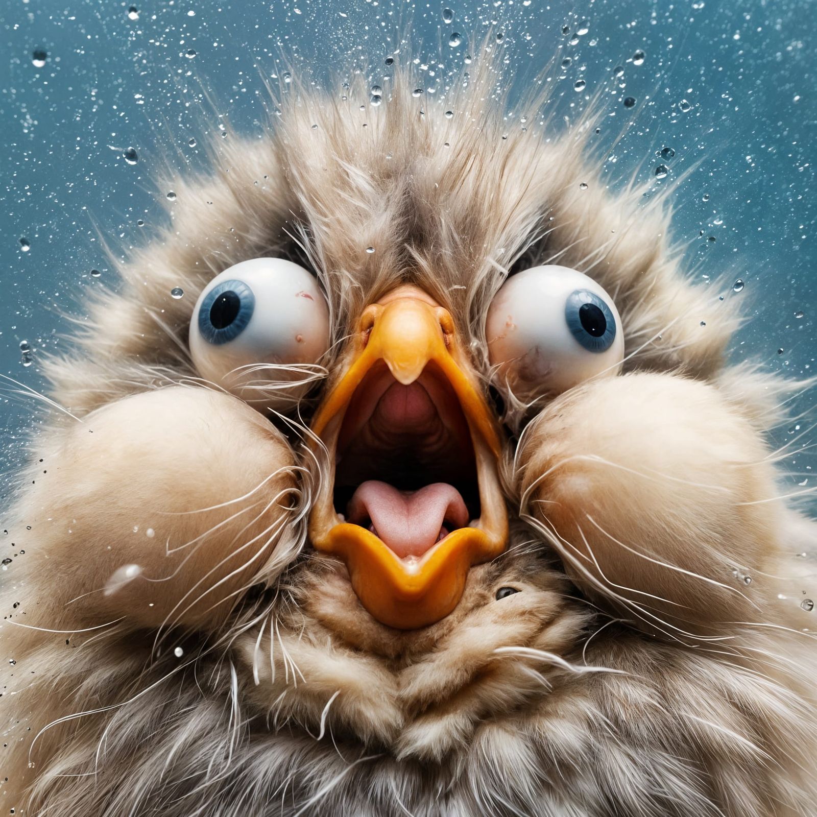 Comical Close-Up of a Shocked Fuzzy Chick - AI Art