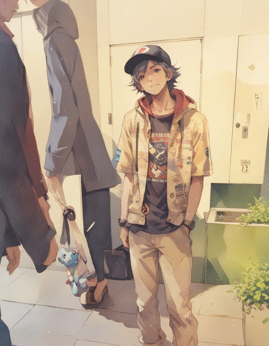 Young Anime Trainer in a Vibrant Japanese Landscap... - AI Art