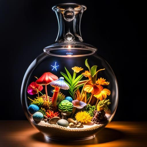 Magical Carboy terrarium filled with intricately detailed magical ...