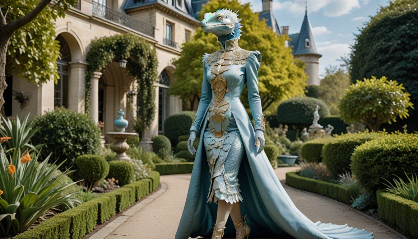 The Lizard Queen at her estate outside of Paris.