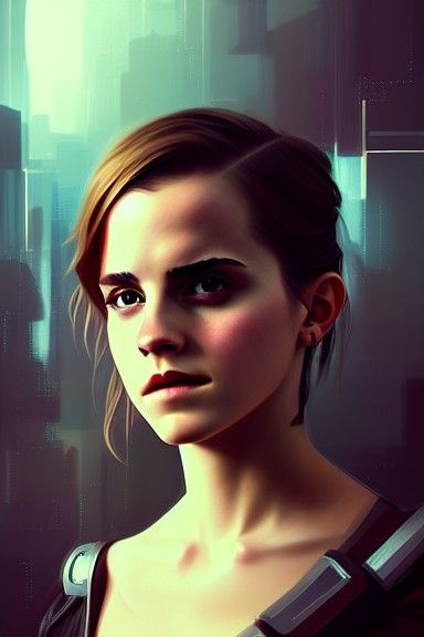 Emma Watson cyberpunk protrait head and shoulders portrait, 8k ...