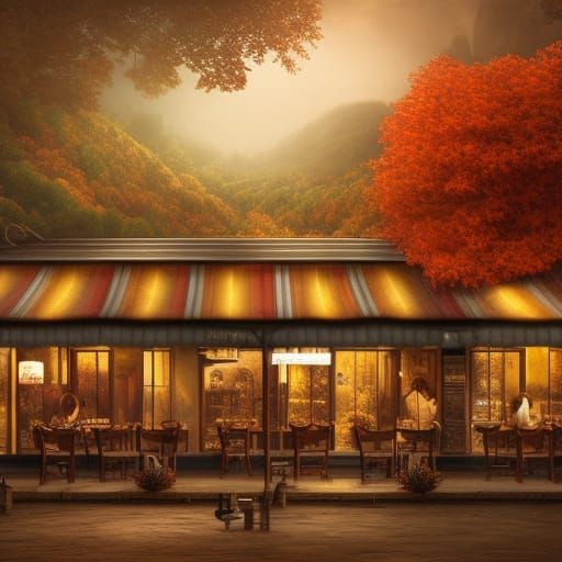 Autumn Cafe - AI Generated Artwork - NightCafe Creator
