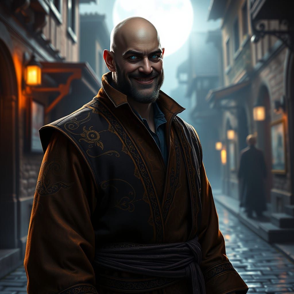 Dark Fantasy Merchant Exudes Mysterious Persona - AI Art