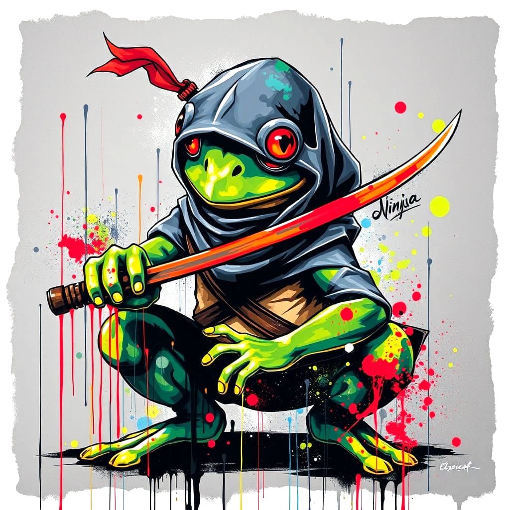 ninja frog with samurai - Vibrant Ninja Frog Meets Samurai...