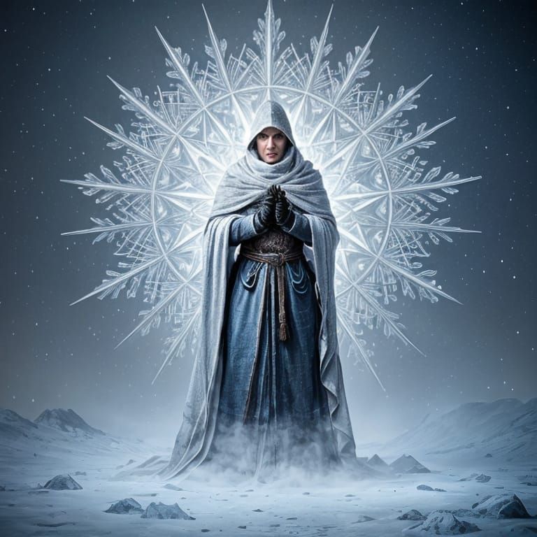 Ethereal Box of Frost and Ancient Blind Monk in Wi... - AI Art