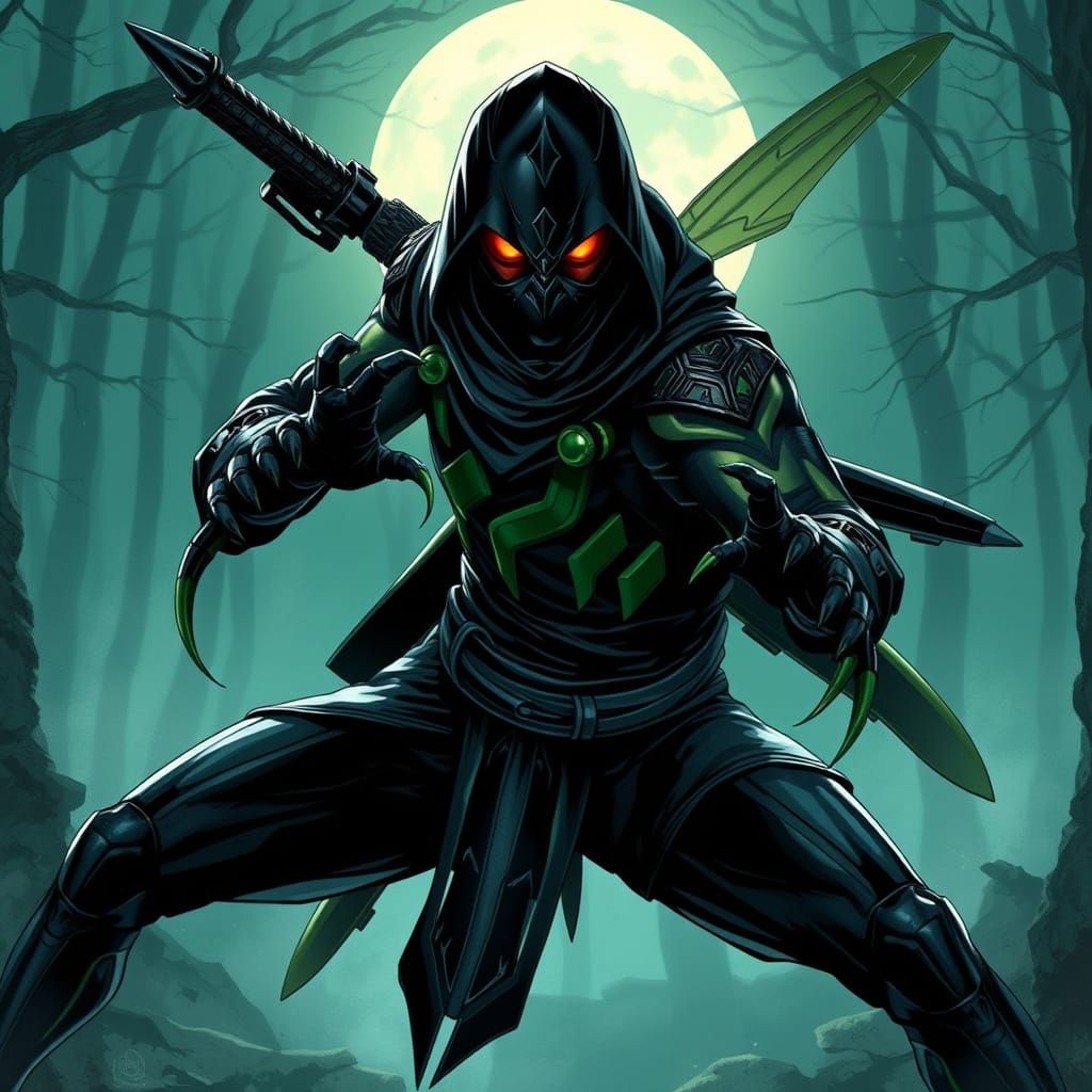 Male Mantis Ninja - Cyberpunk Ninja in Praying Mantis Stance