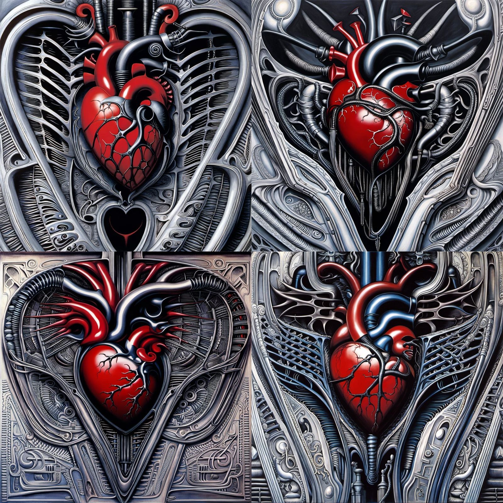 H.R. Giger inspired hearts - AI Generated Artwork - NightCafe Creator