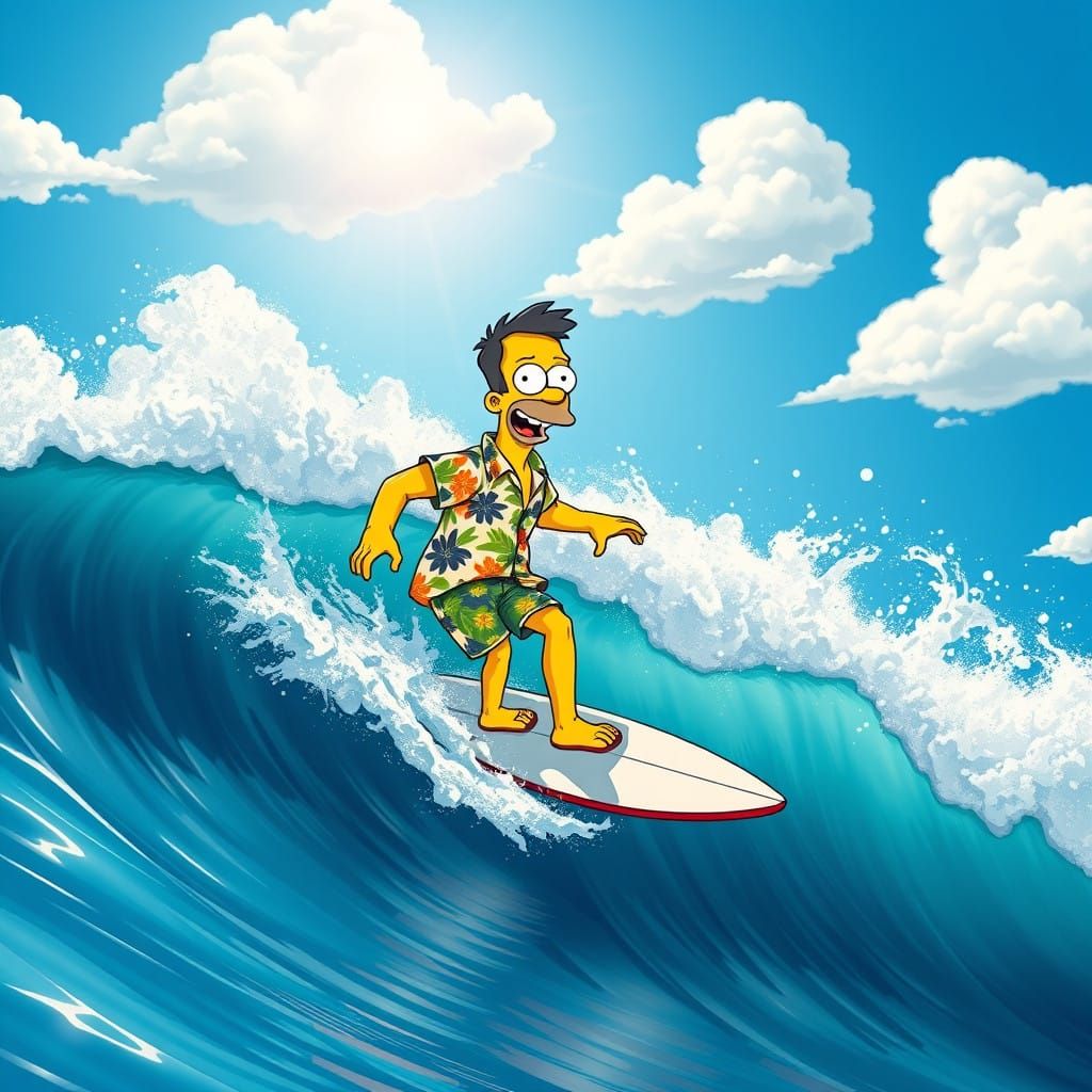 Simpsons beach holiday - Vibrant Surf Rider in Stylized Para...