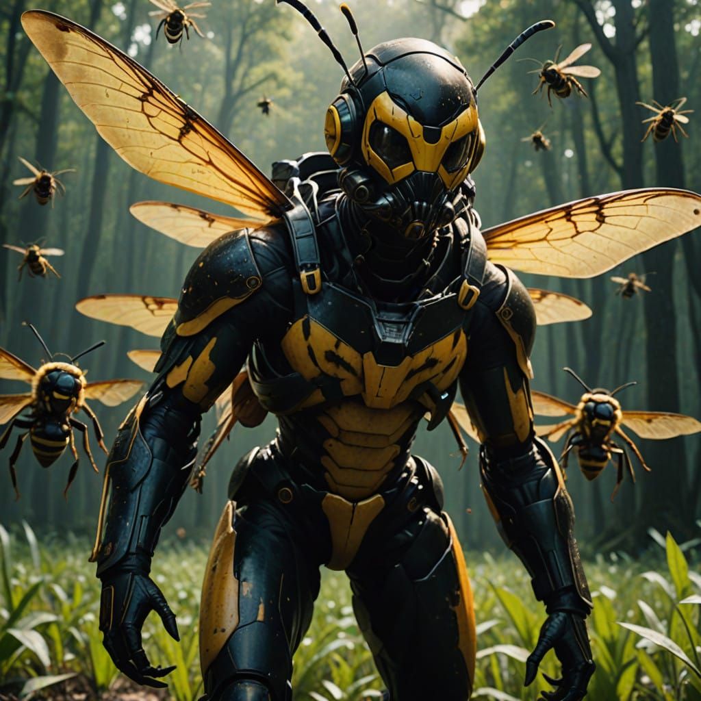 Menacing Giant Wasps Hover in Mid-Air, Cinematic F... - AI Art