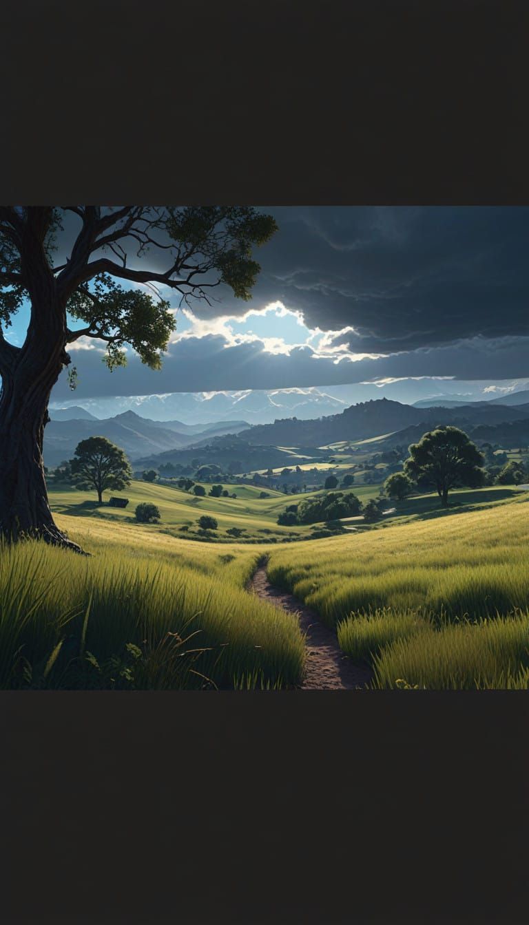 Ethereal Valley Landscape with Endless Wheat Field... - AI Art