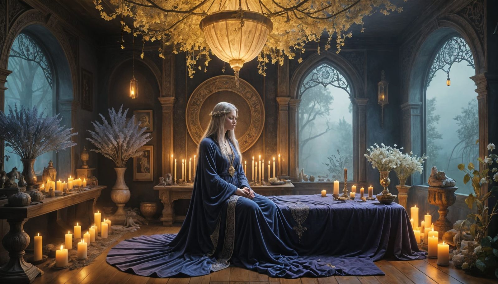 Sensual Wiccan Altar in a Cozy Bedroom Sanctuary - AI Art