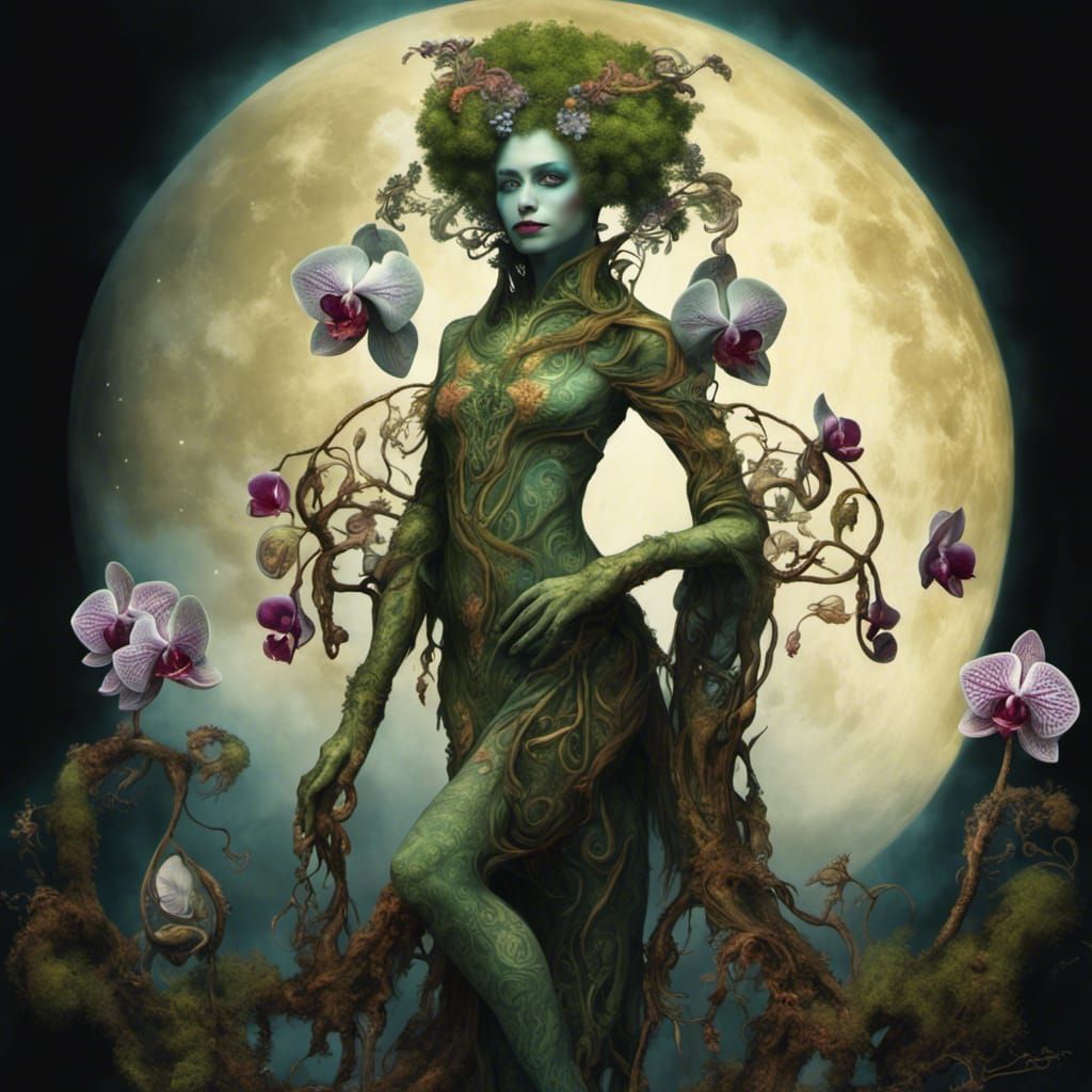 full human body dryad phalaenopsis, "labellum human face", head to toe ...