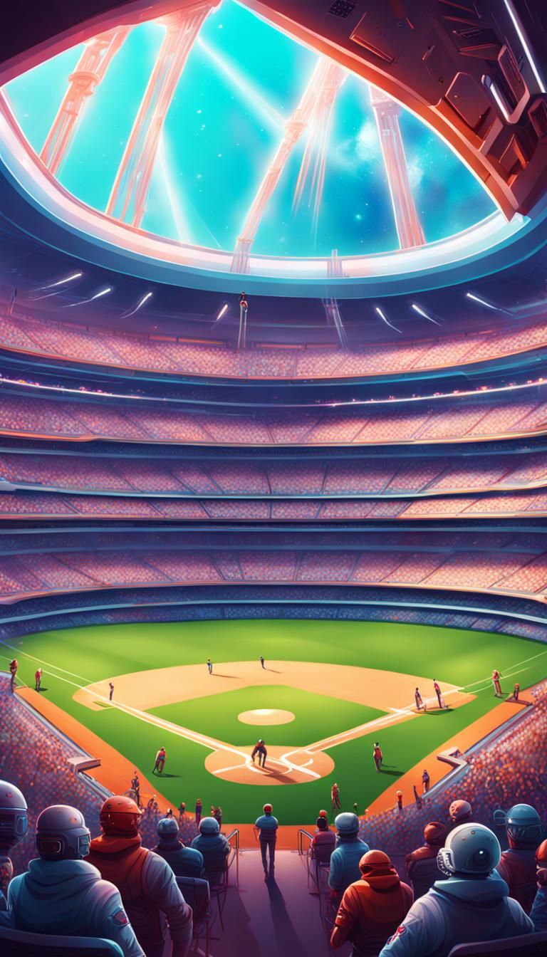 intergalactic baseball game in a futuristic stadiums with fans from ...