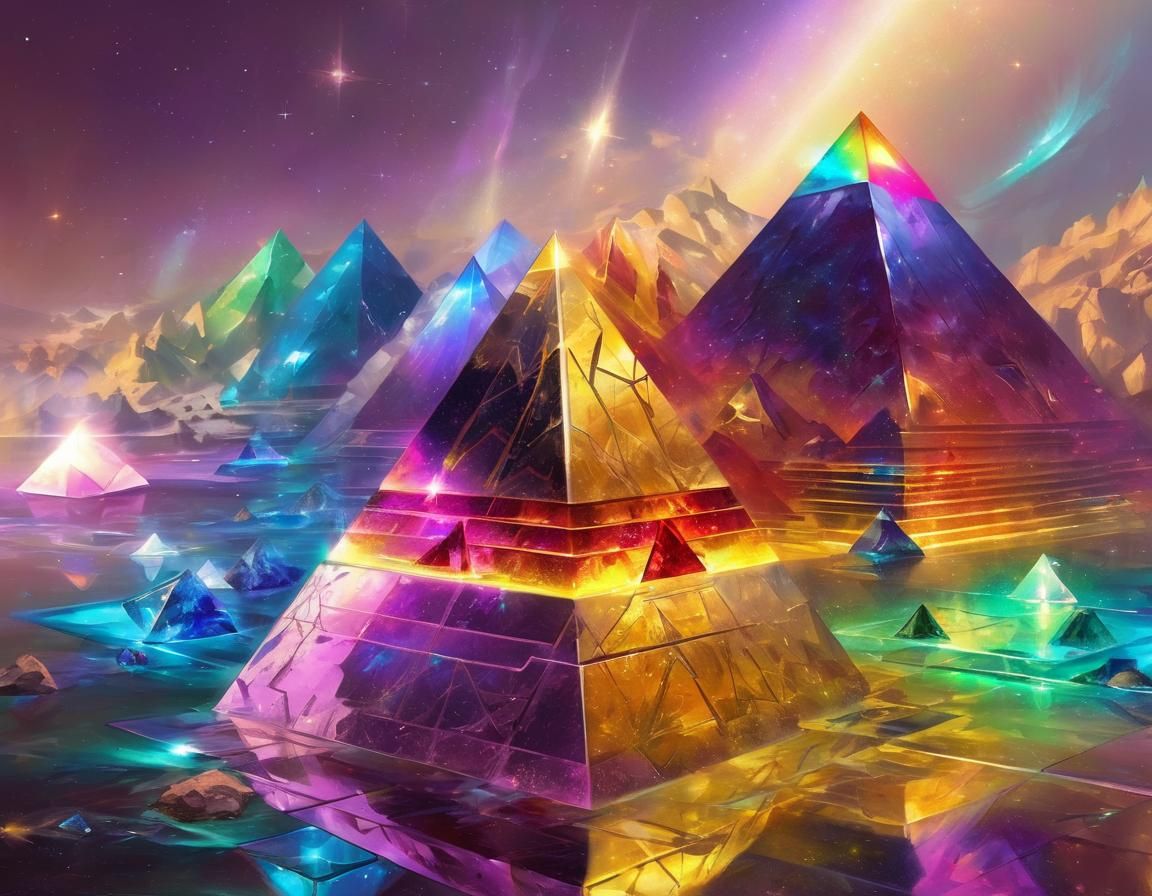 Rainbow metallic pyramids - AI Generated Artwork - NightCafe Creator