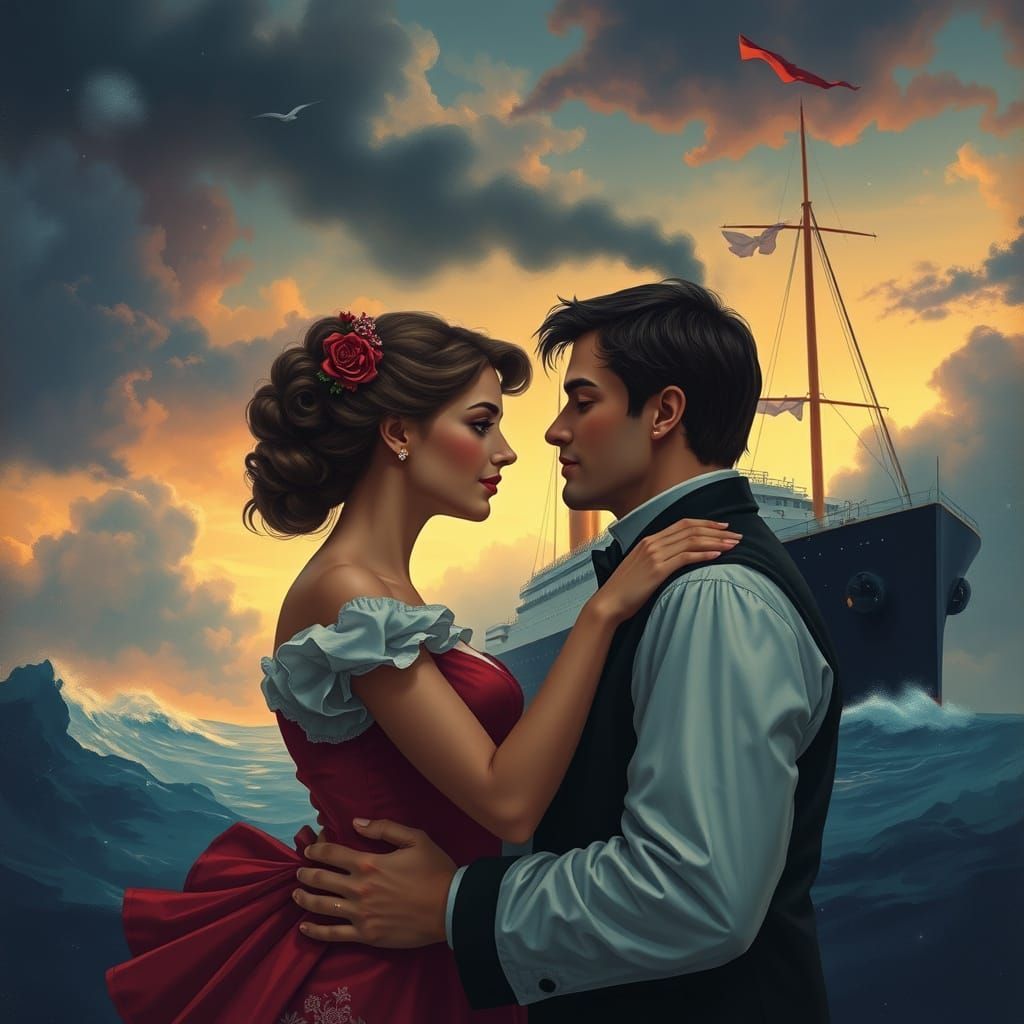 Epic Romance on the RMS Titanic - AI Art