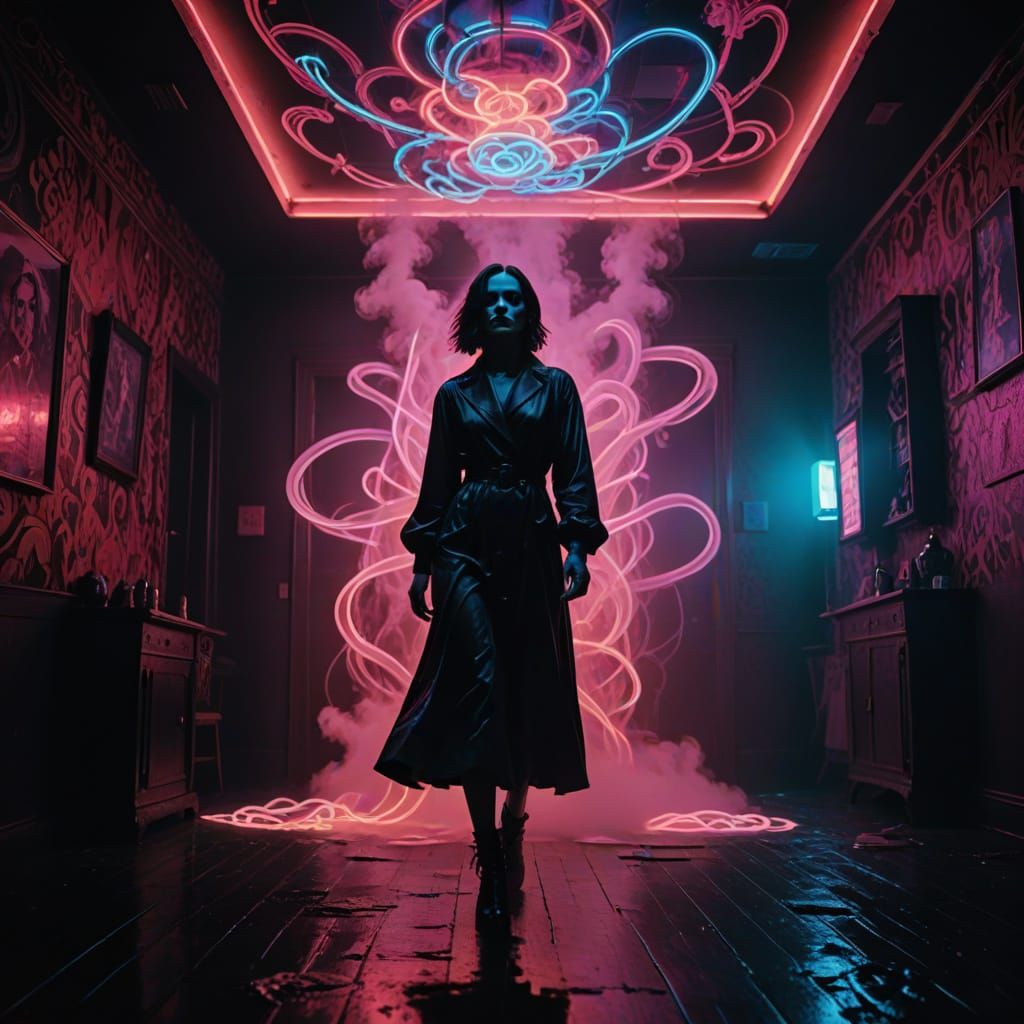 Ethereal Specter Haunts Neon-Lit Nightclub - AI Art