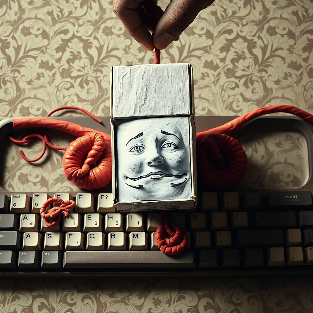 Surreal Keyboard Organ Scene with Upside Down Head - AI Art