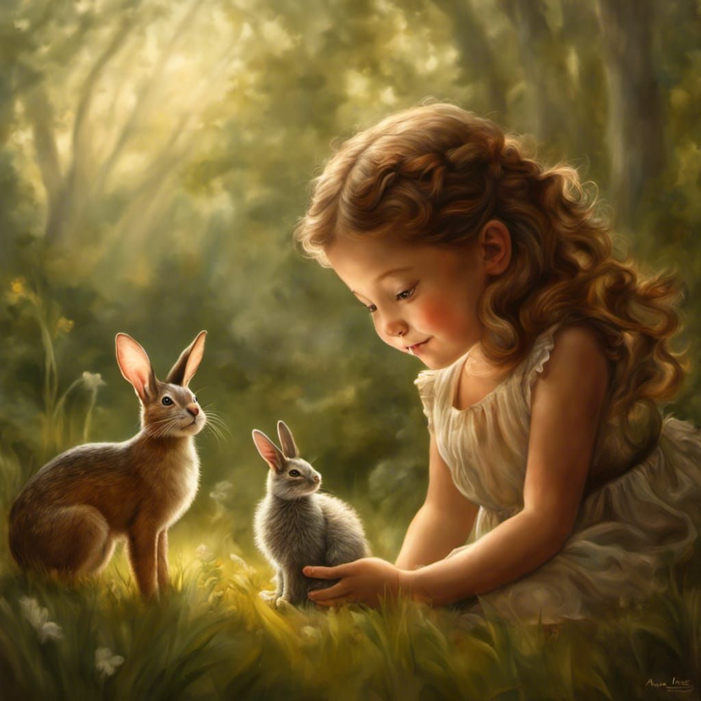 Playing With Tiny Rabbits - AI Generated Artwork - NightCafe Creator