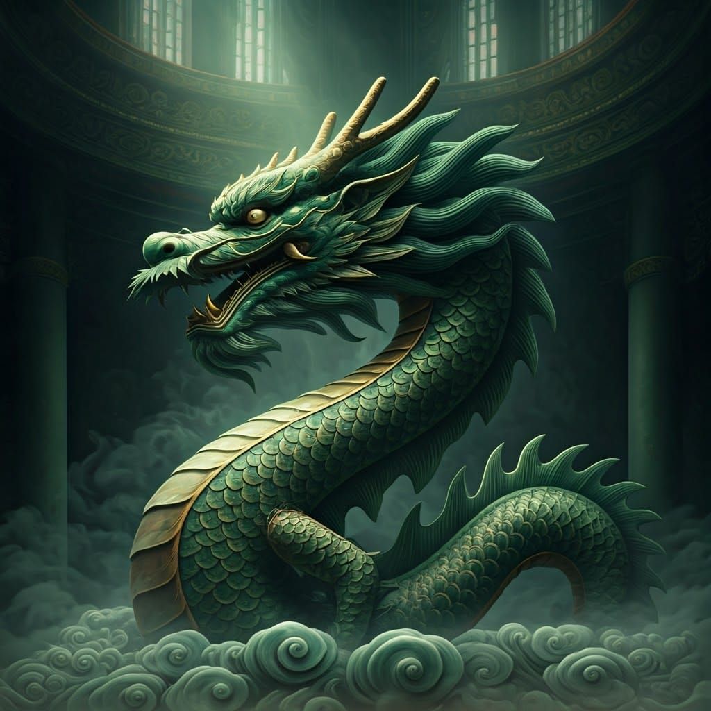 Jade Dragon Statue - Epic Jade Dragon Statue in a Grand Temp...