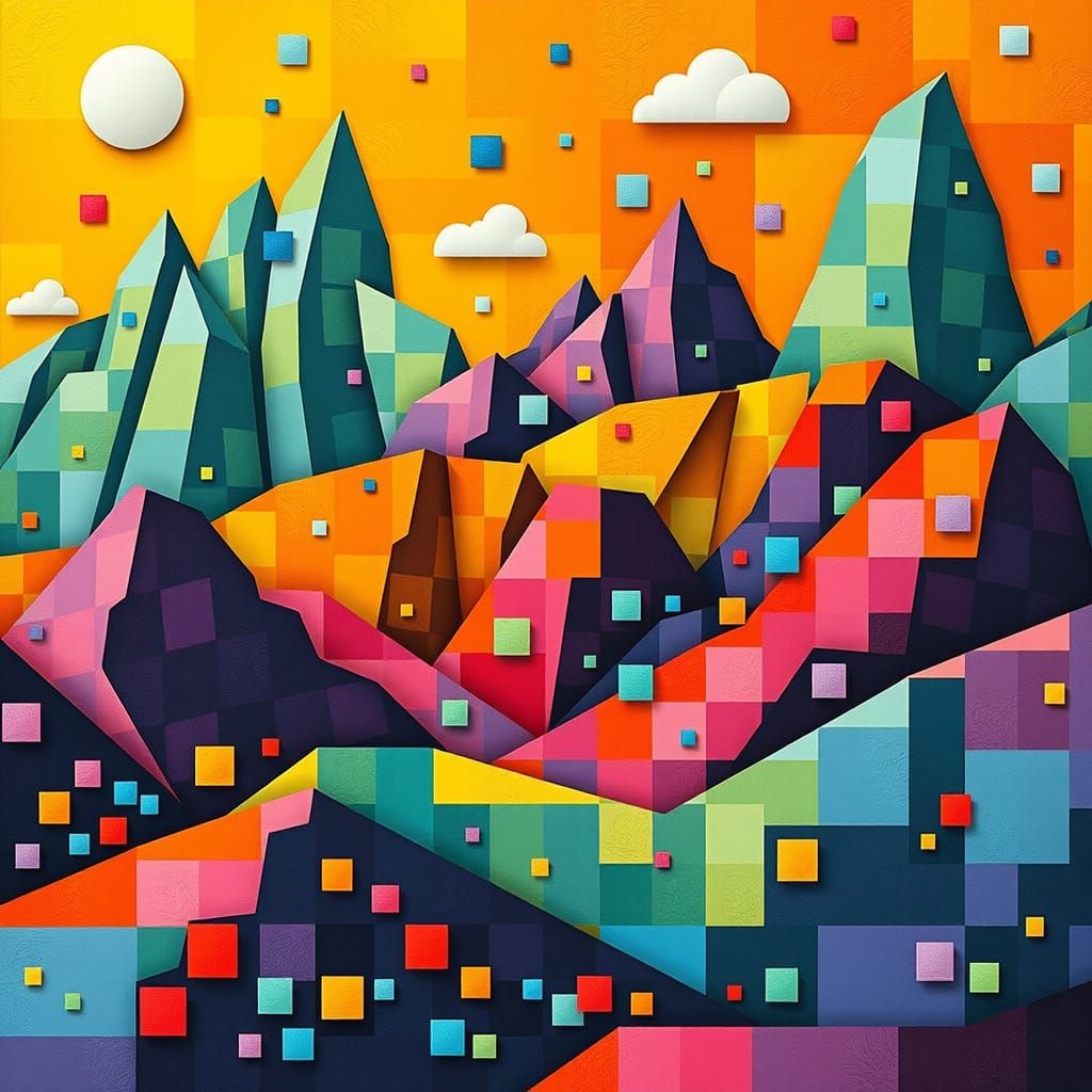 Square Landscape - Vibrant Geometric Realm Unveiled