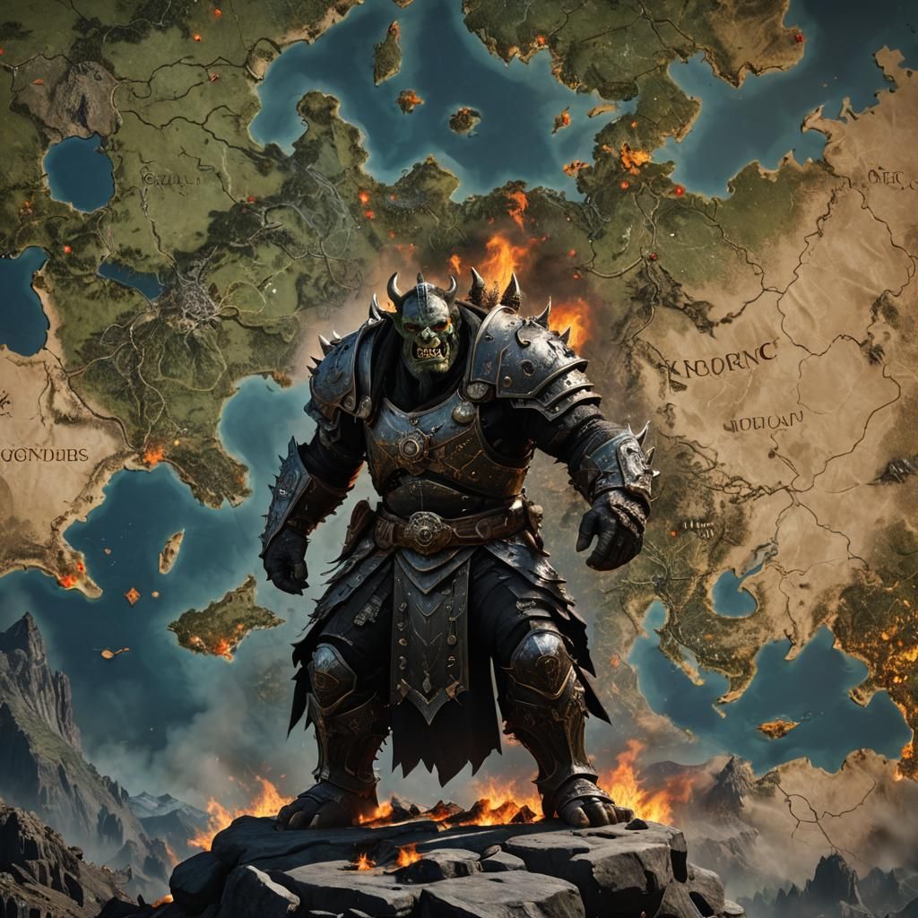Orc King in-front of a worldmap - AI Generated Artwork - NightCafe Creator