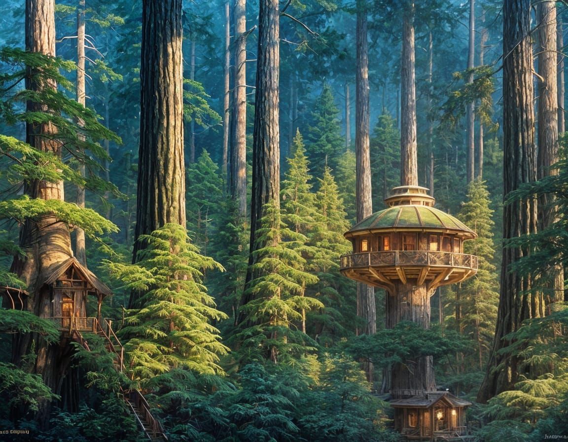Ancient Ewok Villages in the Treetops of Endor's M... - AI Art