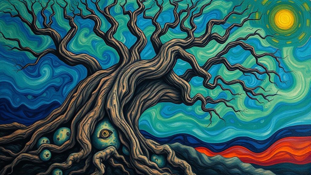 Ancient Tree in Expressionist Style with Abstract ... - AI Art