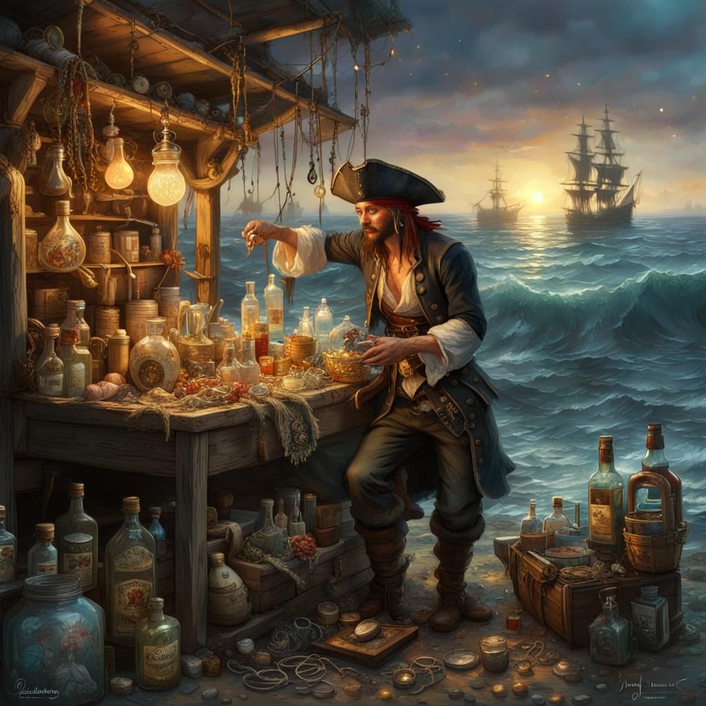 pirate treasure washing up on the sea shore, good and gems and jewels ...