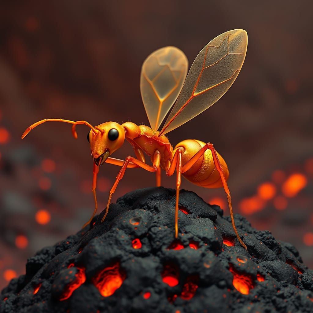 Mystical Fire Ant Emerges from Volcanic Lair - AI Art