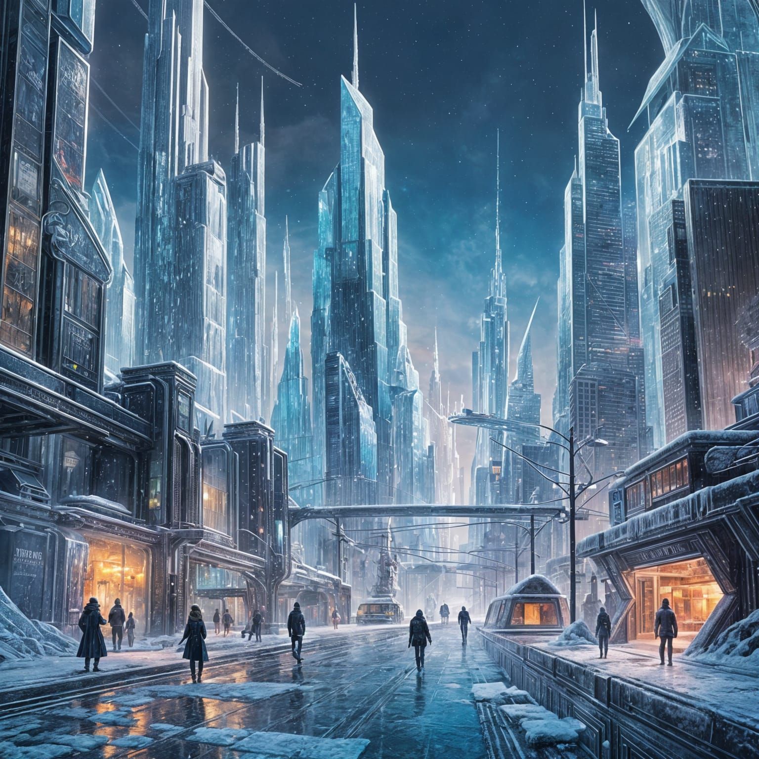 Ethereal Winter Metropolis in Stunning Color - AI Art
