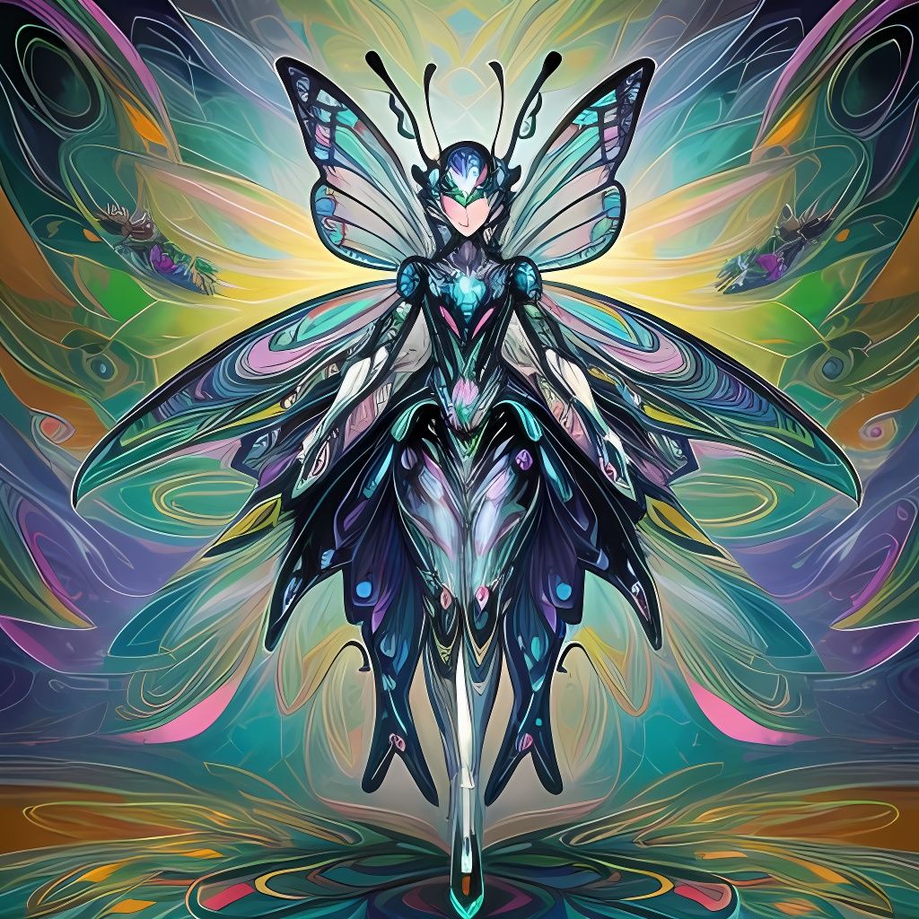 Iridescent Robot Fairy in Whimsical Neo-Impression... - AI Art